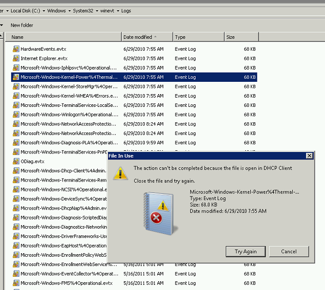 Solved: Can't delete old event logs | Experts Exchange Solved: Can't delete old event logs | Experts Exchange