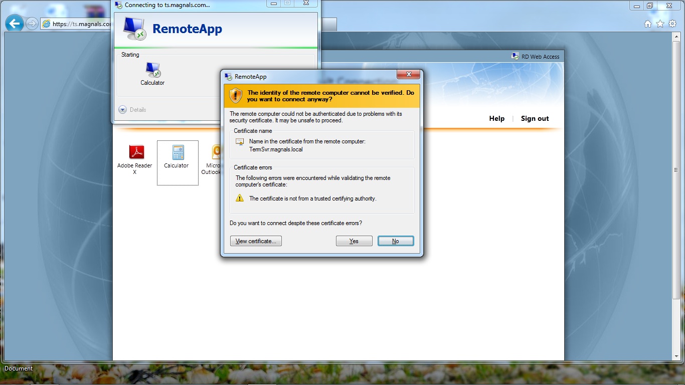 Solved: Remote App Certificate error | Experts Exchange