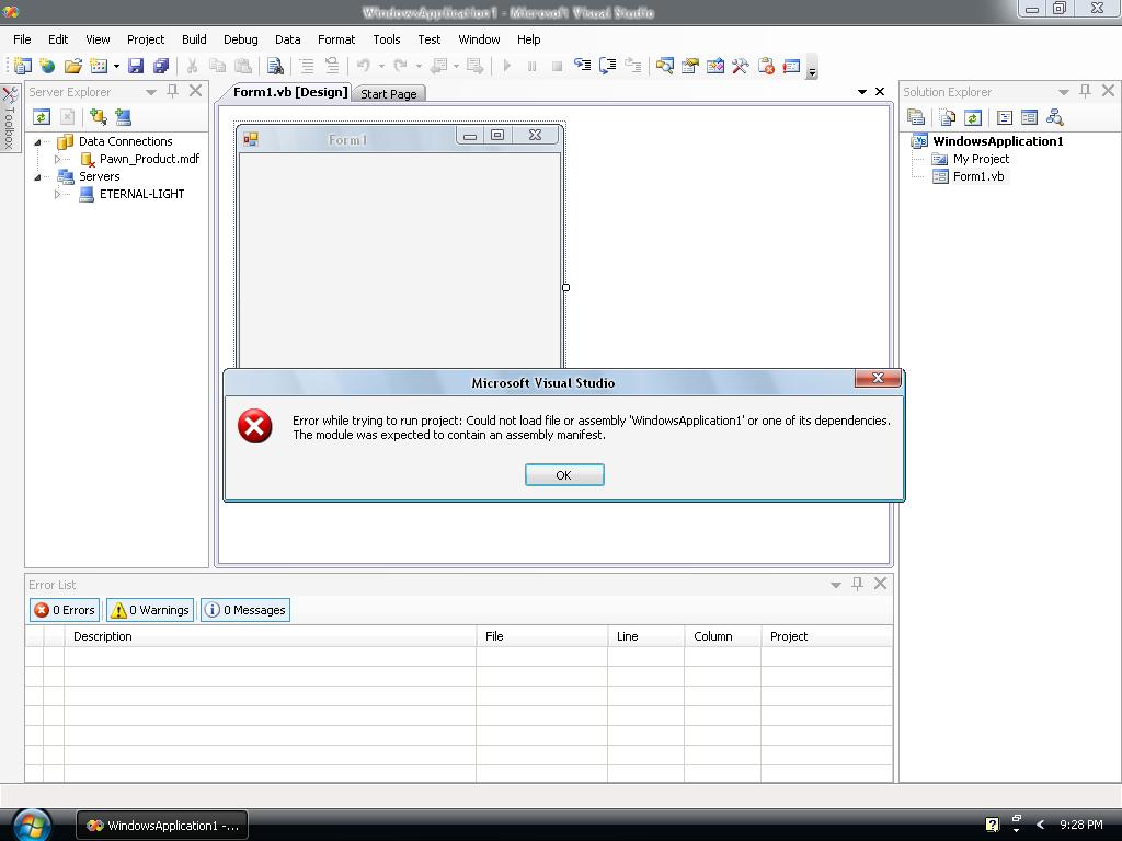 Solved: Vb .net 2008 doesn't run and gives error message | Experts Exchange