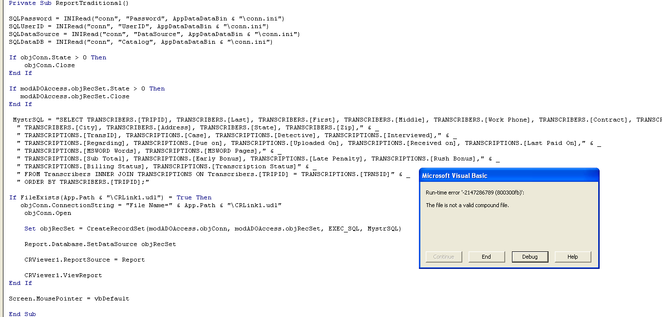 Solved: Crystal reports XI and VB6 & SQL Server2008 R2 | Experts Exchange