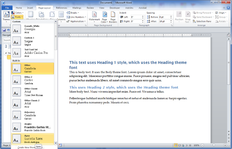 Word 2010 - Calibri and Calibri (body) - What's the difference?