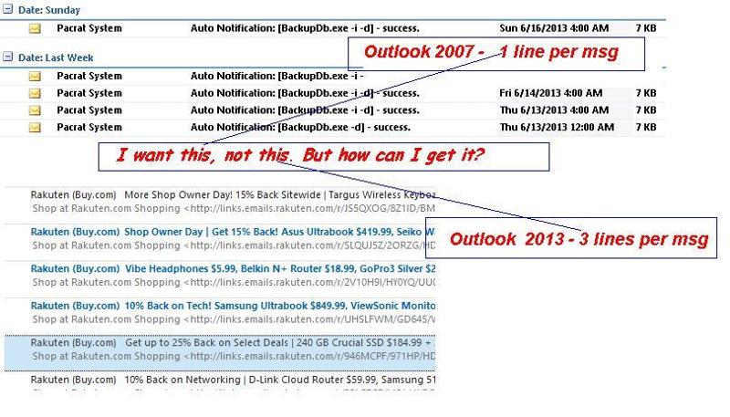 Solved: How to re-format Outlook 2013 inbox view? | Experts Exchange