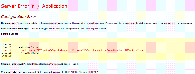 Solved: Could not load type 'MSCaptcha.CaptchaImageHandler' from ...