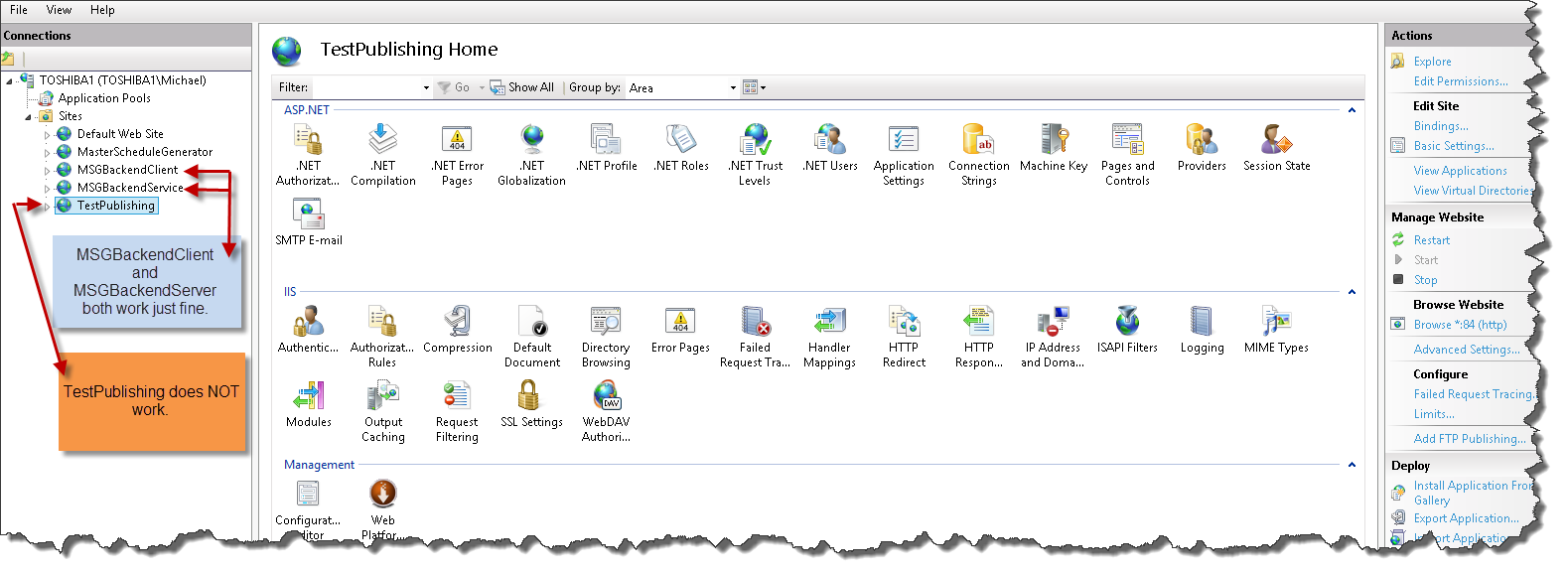 Solved: It is an error to use a section registered as allowDefinition='MachineToApplication ...