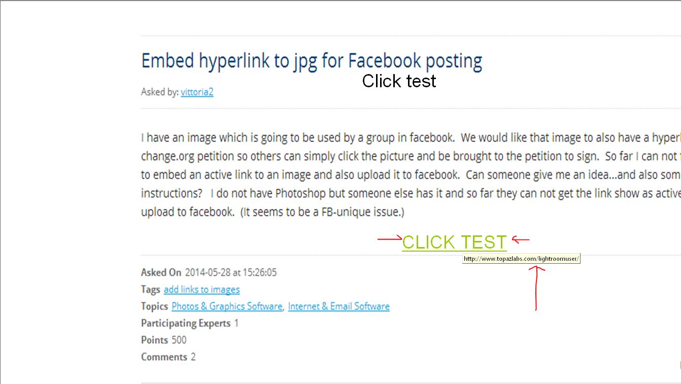 Embed hyperlink to jpg for Facebook posting Solutions | Experts Exchange