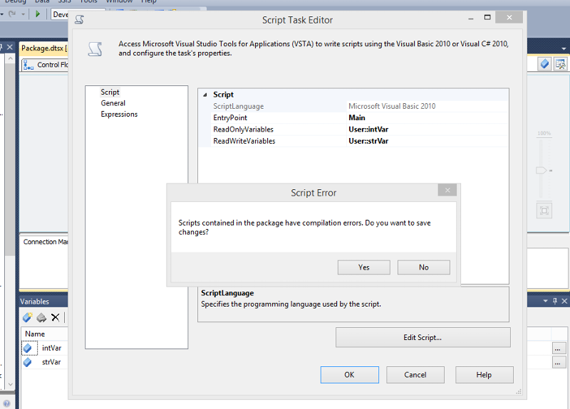 Solved: SQL 2012 SSIS - Scripts contain in the package have compilation errors | Experts Exchange