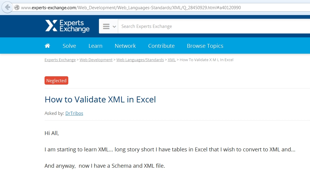Solved: How to Validate XML in Excel | Experts Exchange