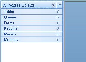 Solved: Access 2007 - Navigation Pane - All Objects - Collapse ALL | Experts Exchange