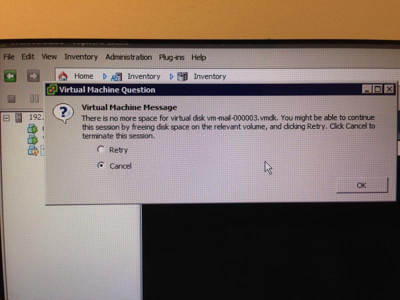 Solved: There is no more space for virtual disk on esxi 5.1 server datastore | Experts Exchange