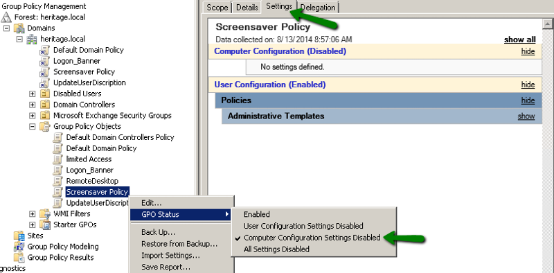 Disable screensaver group policy computer configuration