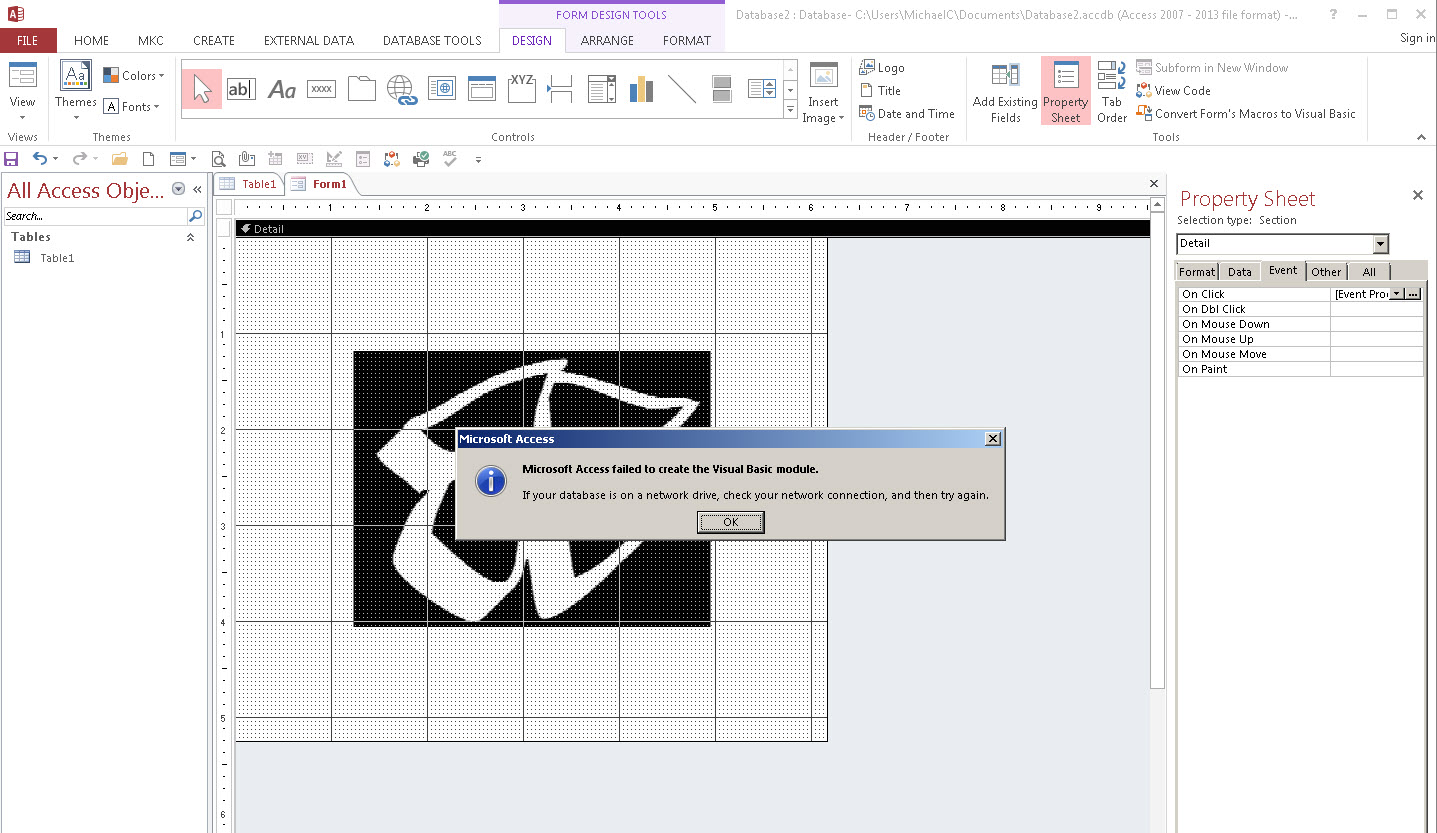 Solved: Access 2013 failed to create visual basic module | Experts Exchange