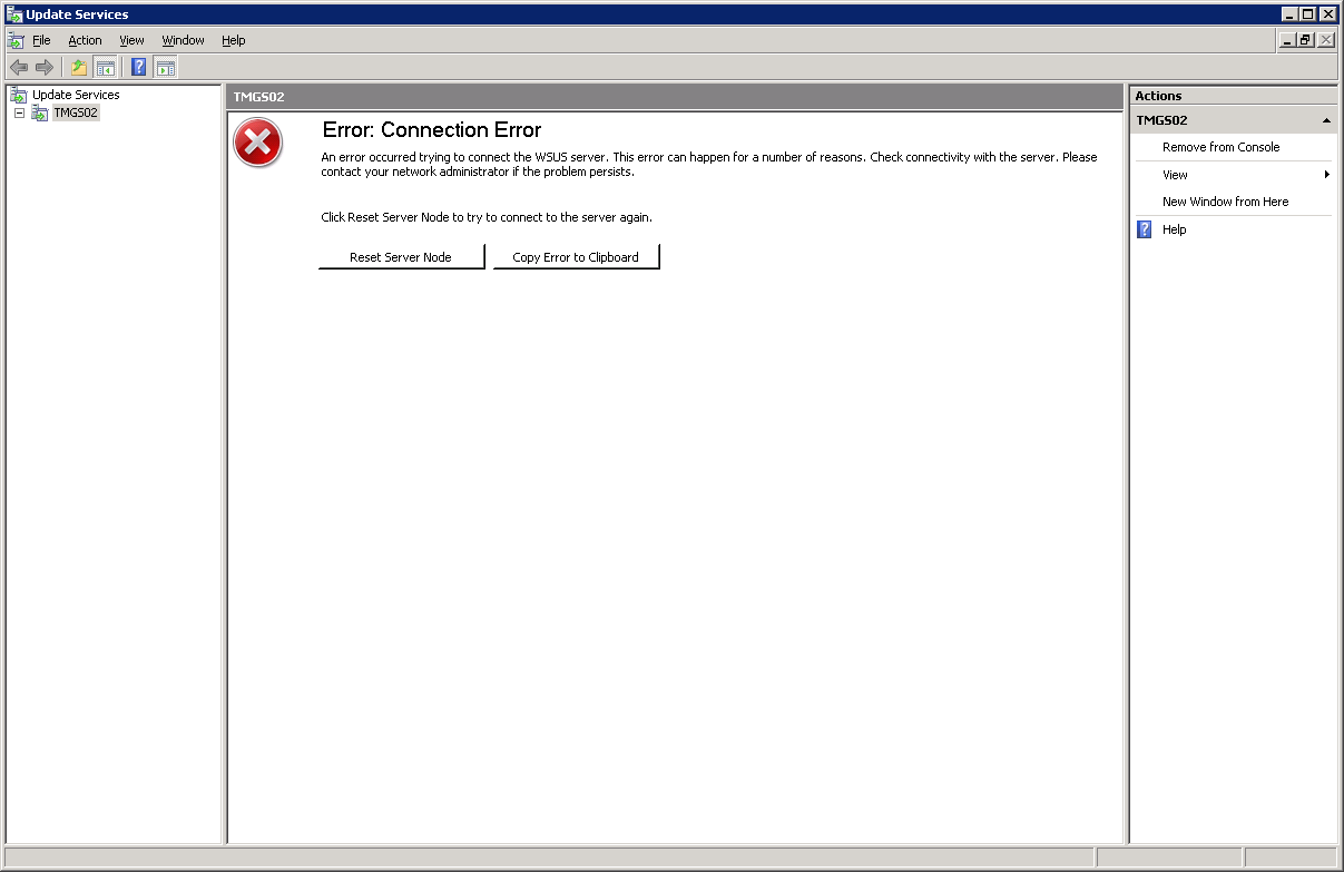 Solved: WSUS Update Services MMC Console - Error: Connection Error ... Solved: WSUS Update Services MMC Console - Error: Connection Error ...