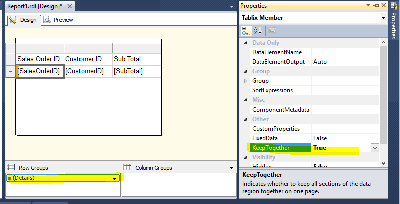 Solved: SSRS keeping tablix together | Experts Exchange