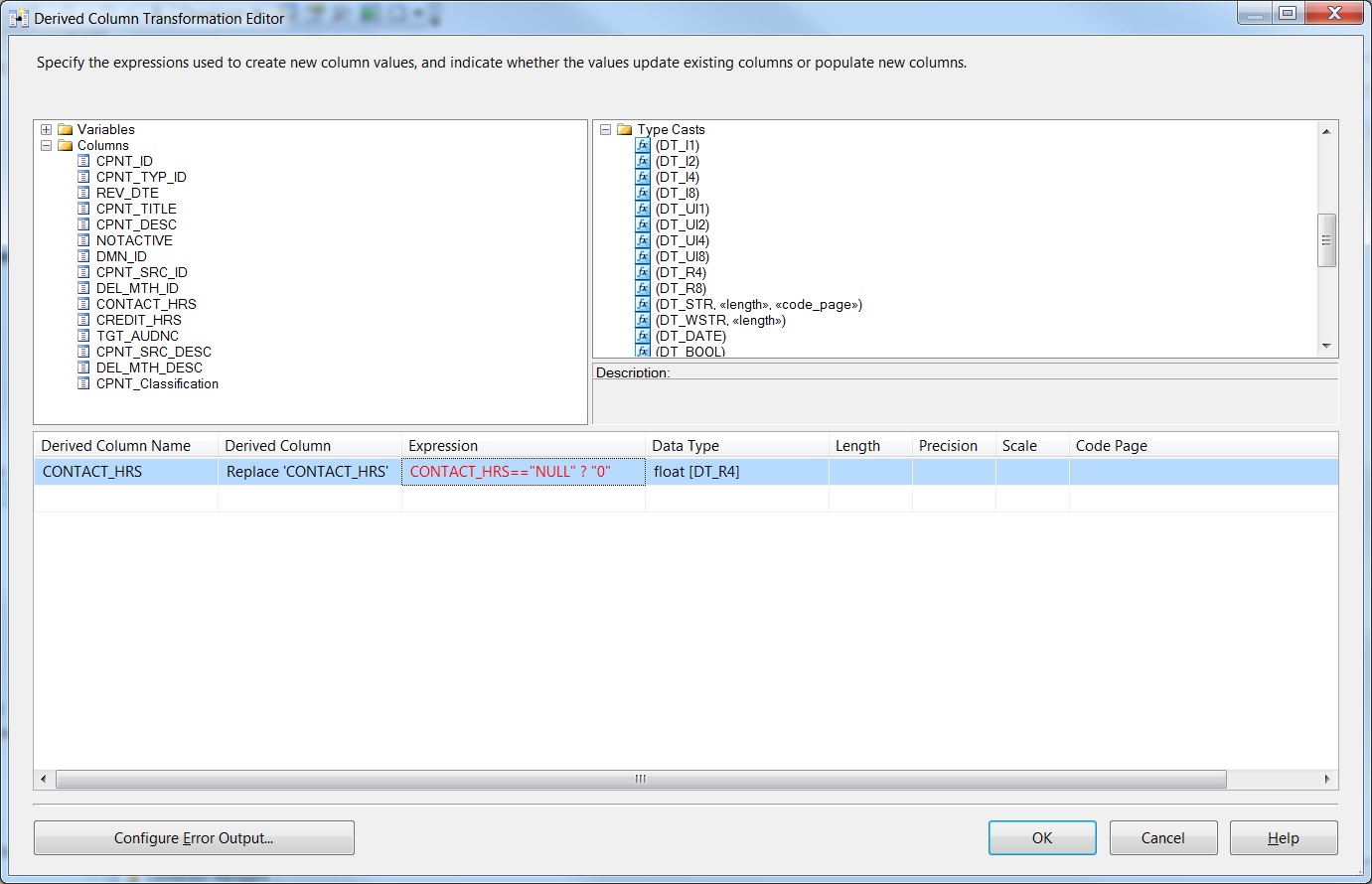 Solved: Using Derived Column Transformation Editor in SSIS | Experts Exchange