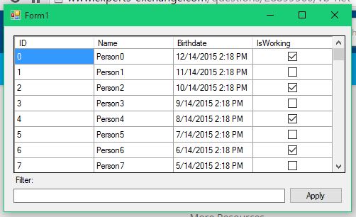 Solved: vb.net filtering in datagridview | Experts Exchange