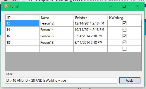 Solved: vb.net filtering in datagridview | Experts Exchange