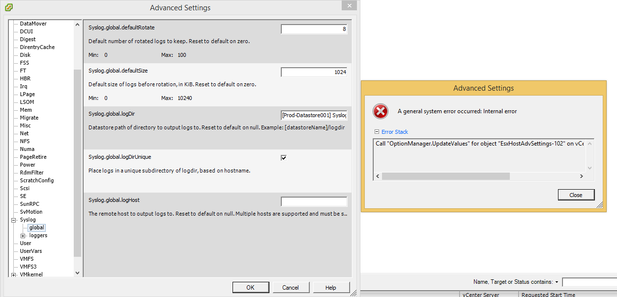 Solved: VMware: Unable to edit Syslog.global.logDir | Experts Exchange