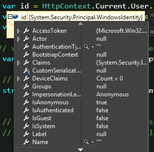 Solved: HttpContext not identifying the current user in Visual Studio | Experts Exchange