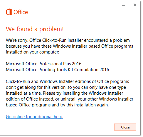 Solved: error when installing visio 2016 with office 2016 | Experts Exchange