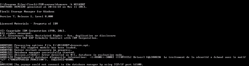 Solved: Tivoli Storage Manager server does not start !!! | Experts Exchange