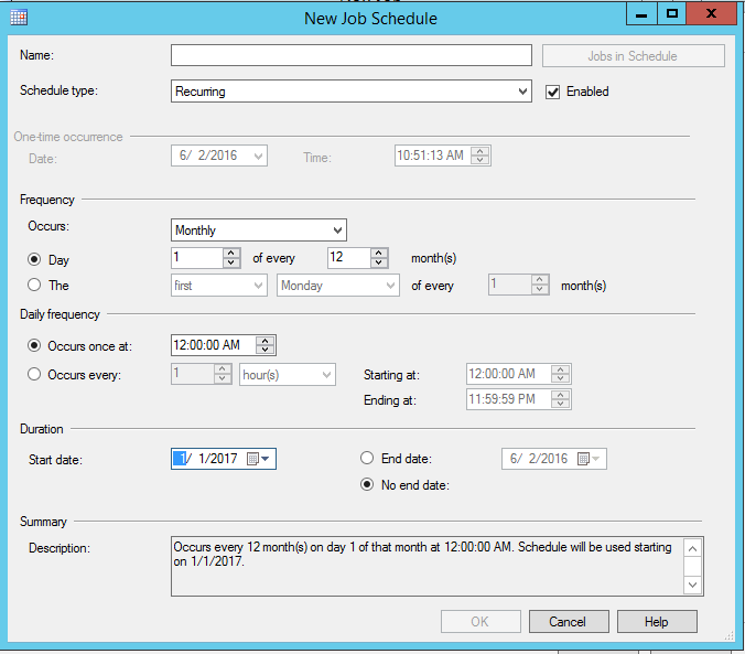 Solved: I need to schedule a SQL job to run once every January 1st ...