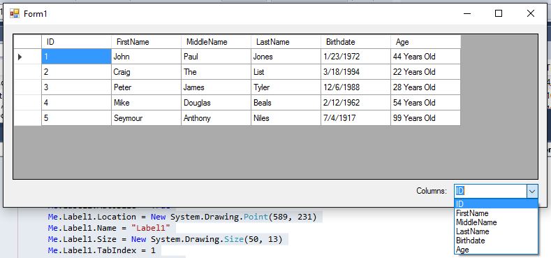 Solved: Help with passing column names of DatagridView to a combobox using VB.NET | Experts Exchange