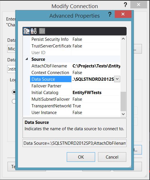 Solved: Entity Framework Error: 'The user instance login flag is not supported' | Experts Exchange