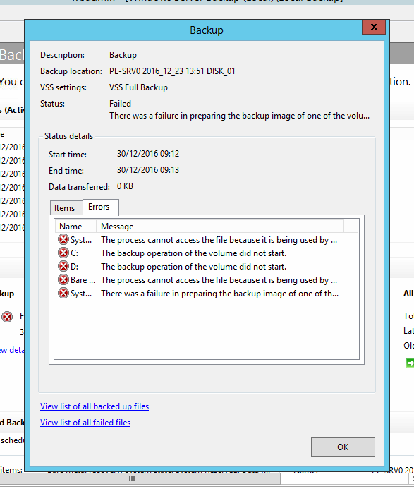 Solved: Windows Server Backup failure 'The process cannot access the file because it is being ...