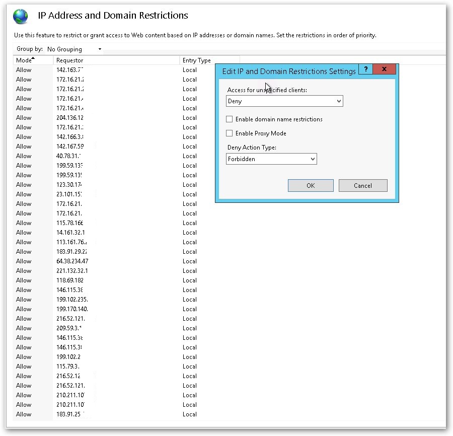Solved: IIS8 IP Address and Domain Restrictions | Experts Exchange