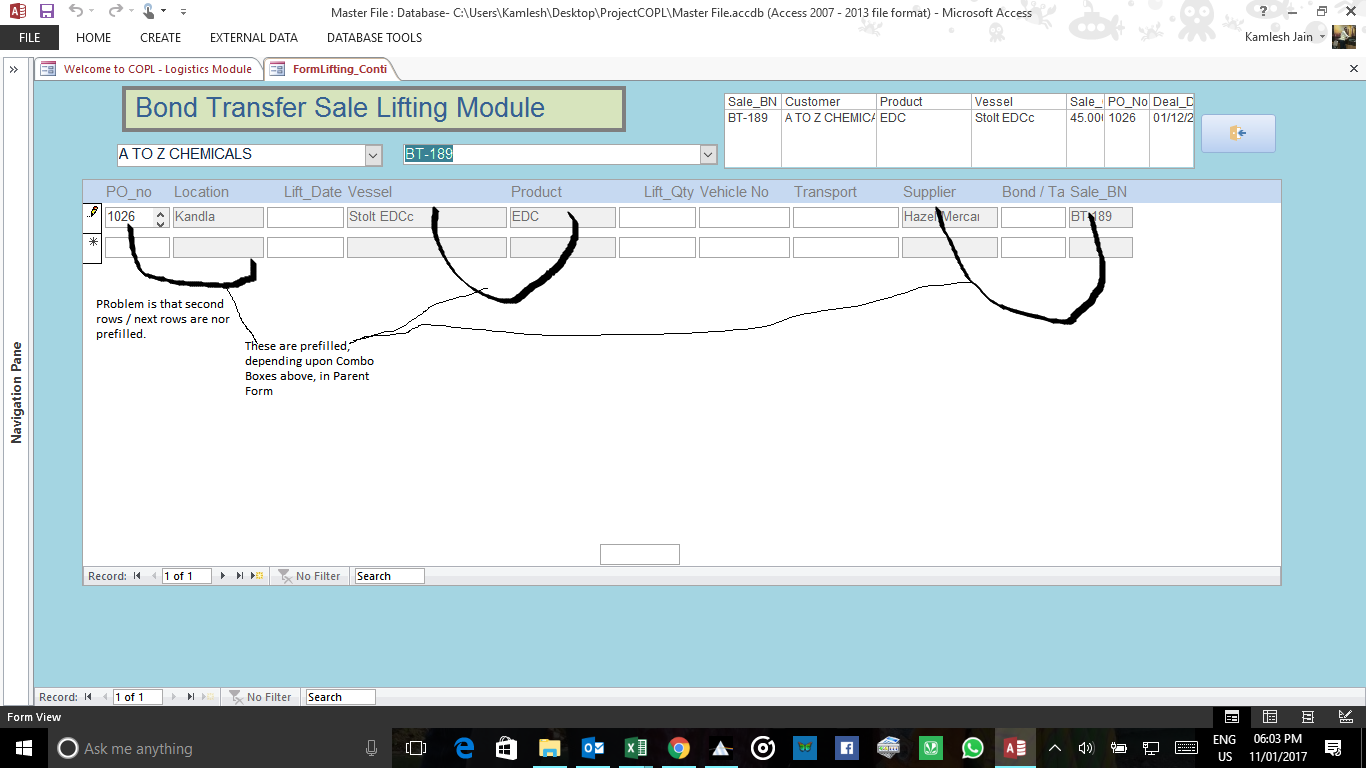 Solved: Continuous form : Prefilled Data | Experts Exchange