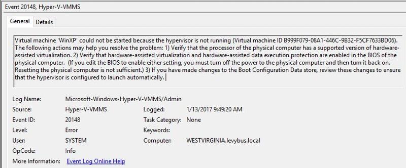 Solved: Virtual machine could not started because the hypervisor is not running | Experts Exchange