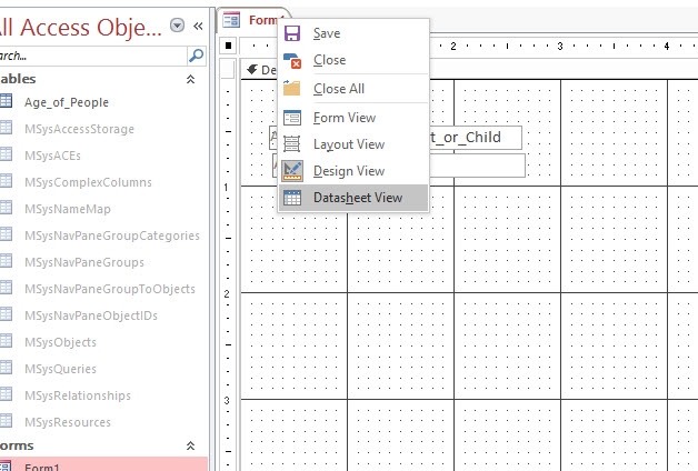 Solved: Access database form in matrix view | Experts Exchange