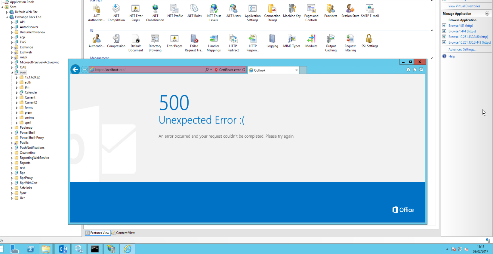 Solved: Error 500 when opening ECP or OWA | Experts Exchange
