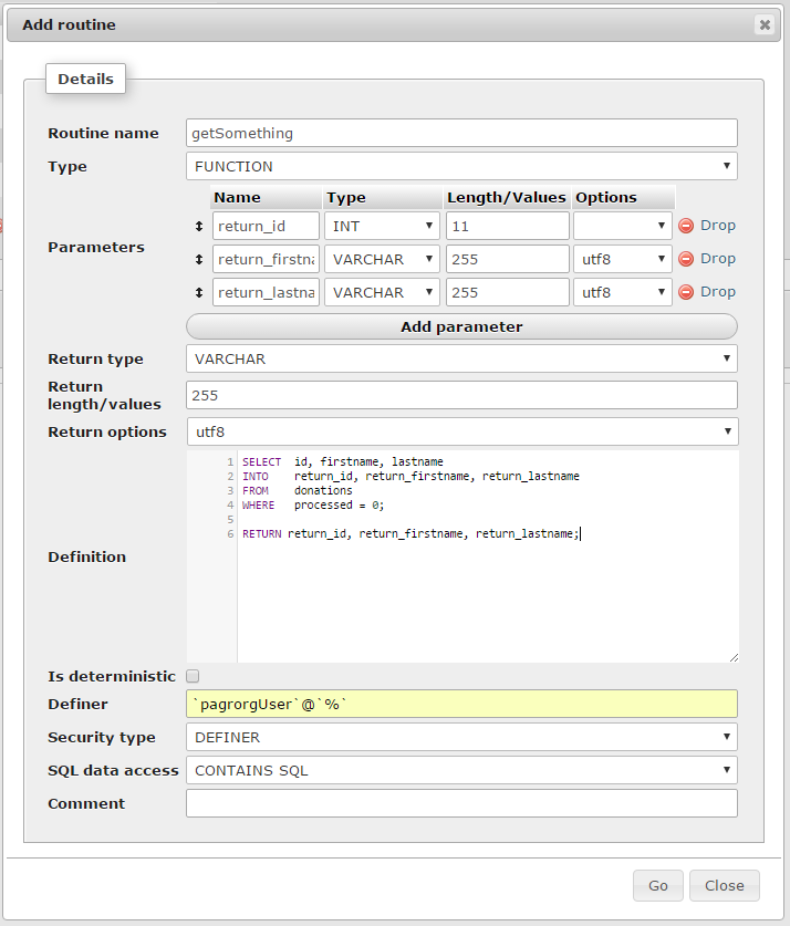 Solved: Creating Functions in phpMyAdmin | Experts Exchange