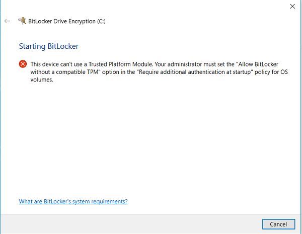 Solved: Implementing BitLocker on domain laptop remotely gives TPM ...