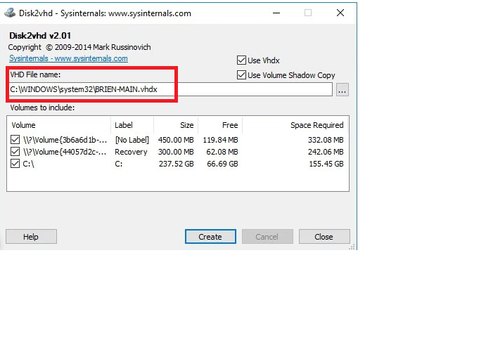Solved: Storage Options for VHD File in Disk2VHD | Experts Exchange