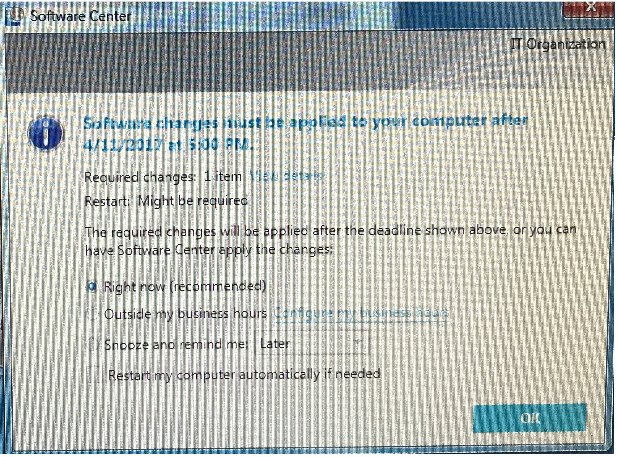 Solved Sccm Software Center Reboot Window Vs Windows Update Reboot