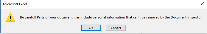 Solved Excel 2016 Error Parts Of Your Document May Include Personal Information That Can T