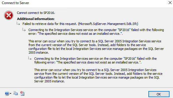 Solved Ssis Will Not Connect In Ssms Sql Server 2016 13040010