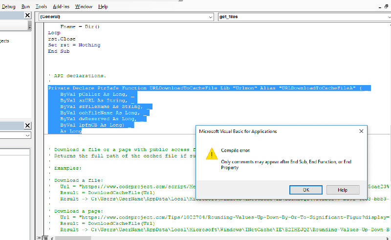 Solved: using the sample code yields Syntax error | Experts Exchange