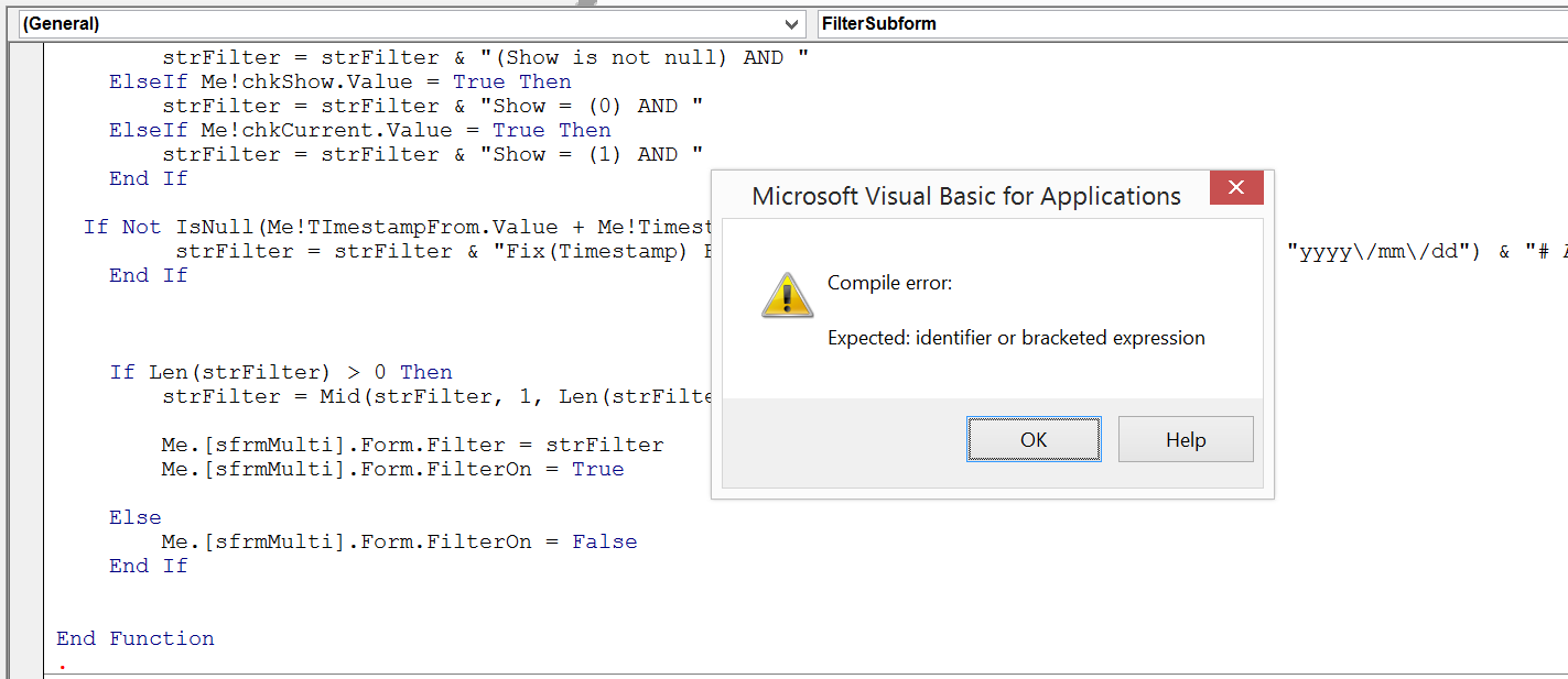 Solved: MS Access - Error - The expression On Click you entered as the event property setting ...