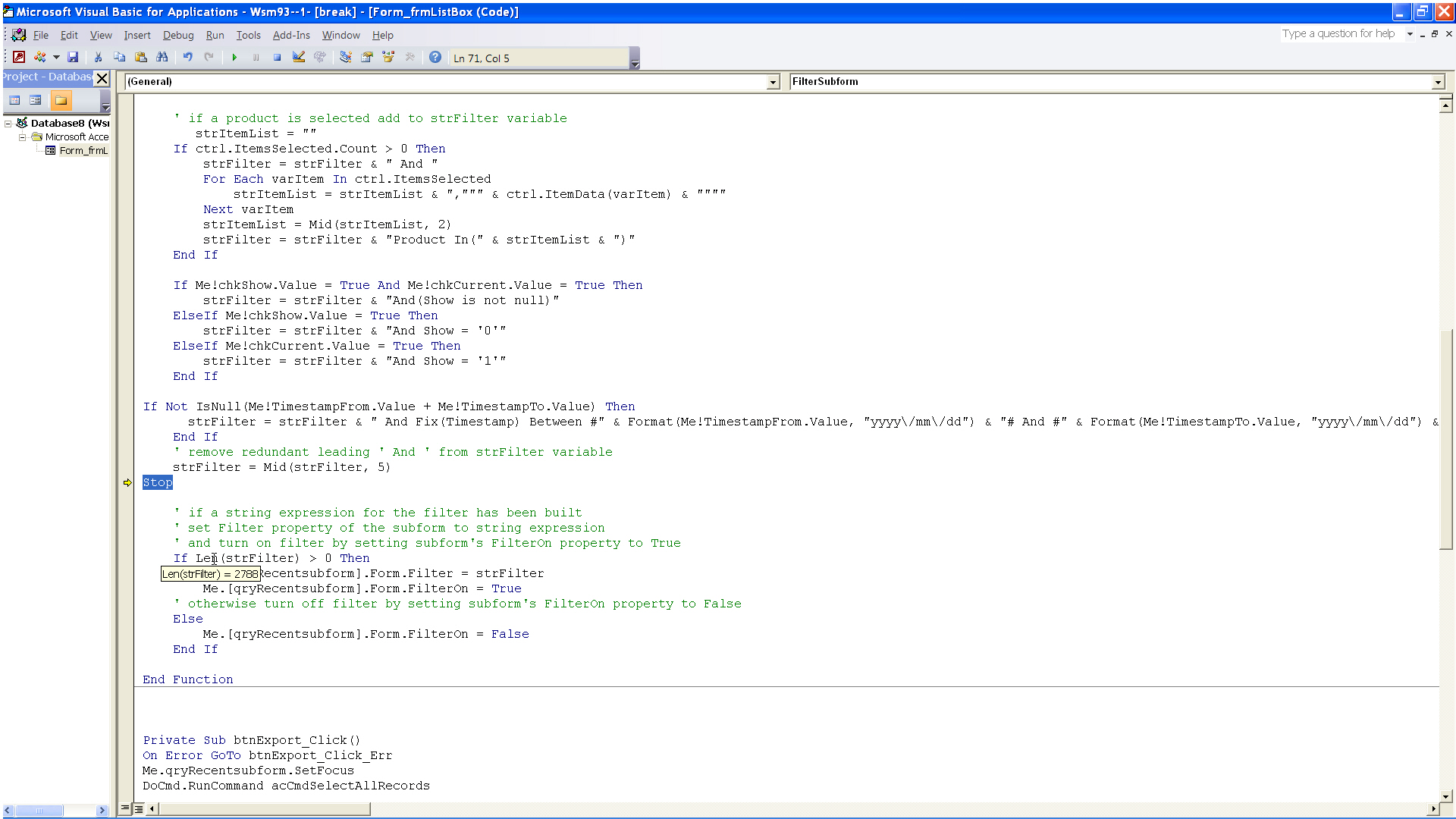 MS Access - Error - The expression On Click you entered as the event property setting produced ...
