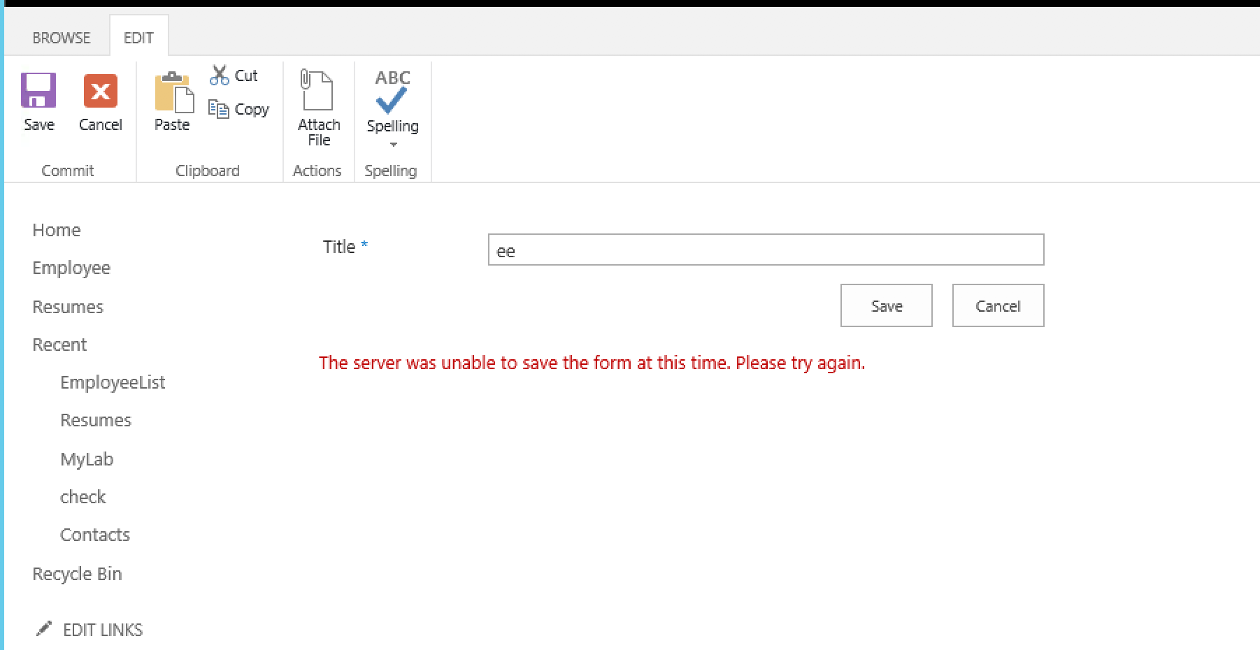 Solved: SharePoint 2016: The server was unable to save the form at this ...