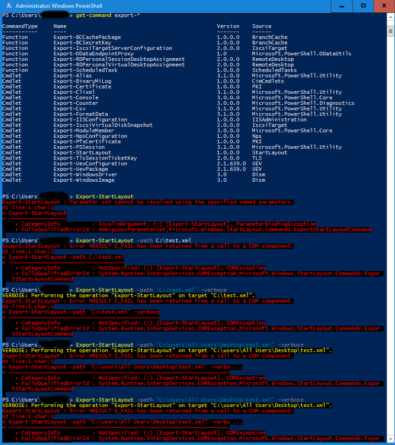 Solved: Error when running "Export-StartLayout" in Powershell, Windows Server 2016 | Experts ...