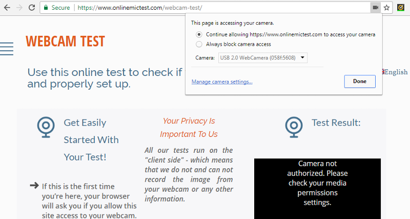 Solved: Camera not authorized. please check your media permissions ...