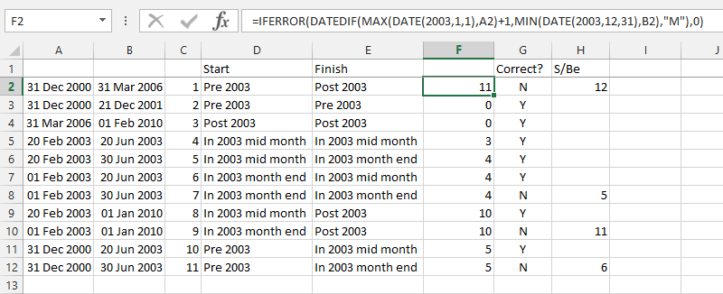 Solved: how to calculate number of months that falls in 2003 between ...