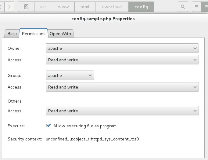 Solved: Can't write into config directory in Owncloud CentOS 7 | Experts Exchange