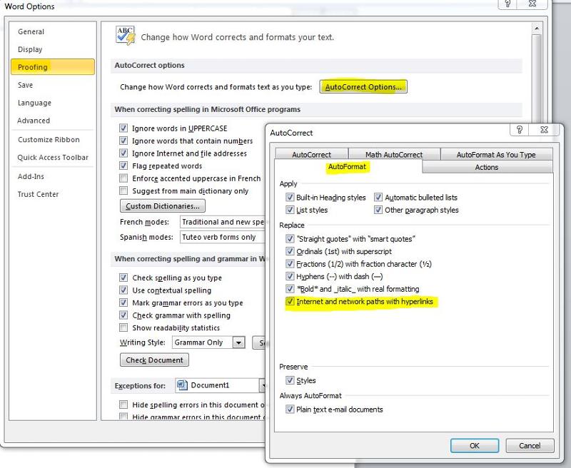 Solved: Need to disable hyperlink option on word | Experts Exchange