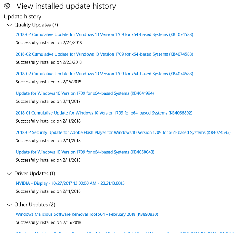Solved: Windows 10 Update History not displayed | Experts Exchange