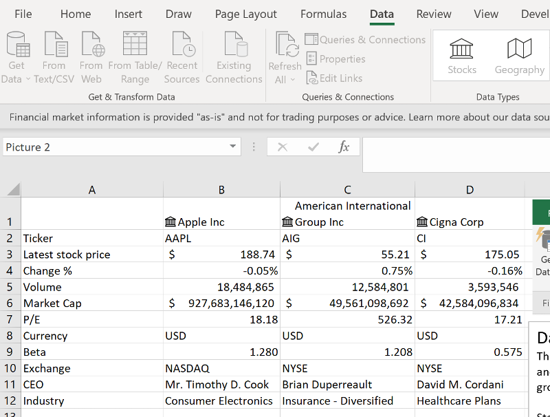 Solved: Stock price info into Excel spreadsheet | Experts Exchange